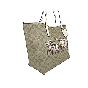 Coach City Tote In Signature Canvas With Horse And Carriage Patchwork Graphic in Gold/Light Khaki Multi