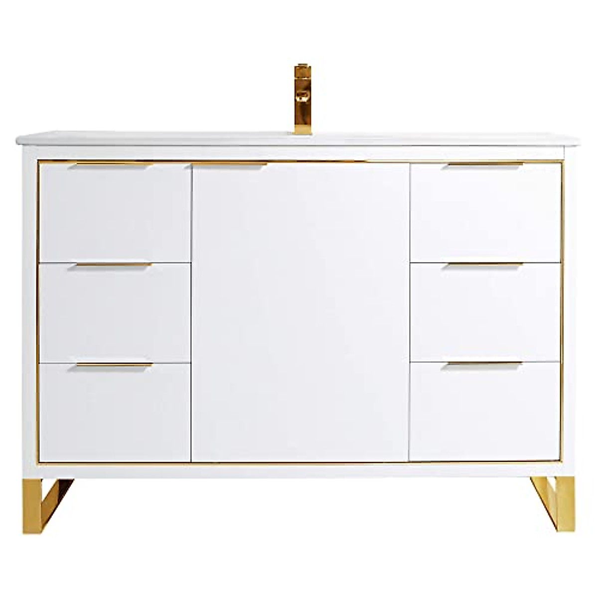 Fine Fixtures Opulence Collection 48 in. W x 20 in. D x 33 in. H Bathroom Vanity in White Matte with White Ceramic Sink - Satin Brass Hardware