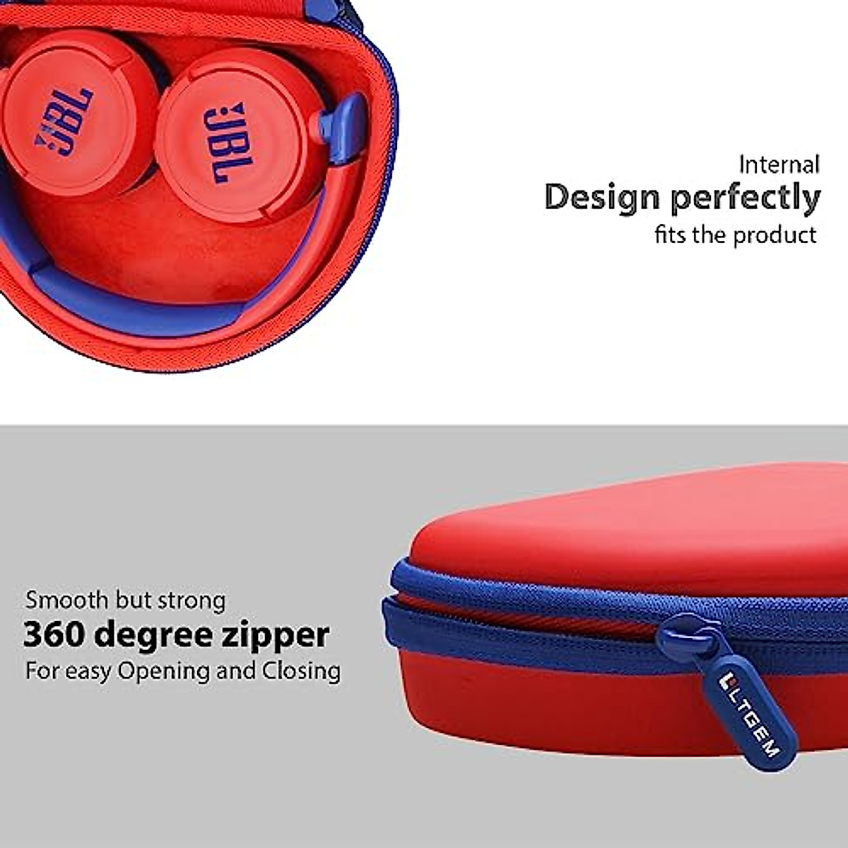 LTGEM EVA Hard Case for JBL Jr310BT, JR300BT Kids Wireless On-Ear Headphones - Red