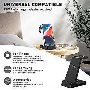 Wireless Charging Station, 18W Fast Wireless Charger for iPhone 14/13/12/11/Pro/Max/SE/XS/XR/X/8 Plus/8, 3 in 1 Wireless Charging Dock Stand for Apple Watch Series & Airpods (with Adapter)