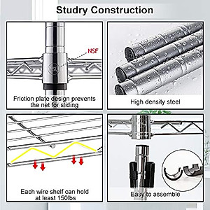 5 Tier Storage Shelves Wire Shelving Unit Garage Metal Rack 14Dx30Wx60H Adjustable NSF Sturdy Steel Layer Shelf Commercial Utility Organizer Shelving with Wheels for Bathroom Kitchen Laundry, (Chrome)
