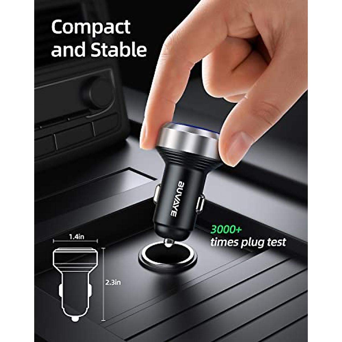 USB C Car Charger, 65W 3-Port Super Fast Car Charger Adapter, PD & QC 3.0 Type C Cigarette Lighter USB Charger, USB C Car Phone Charger Adapter for iPhone 14 Pro Max/13, Samsung Galaxy, Google Pixel