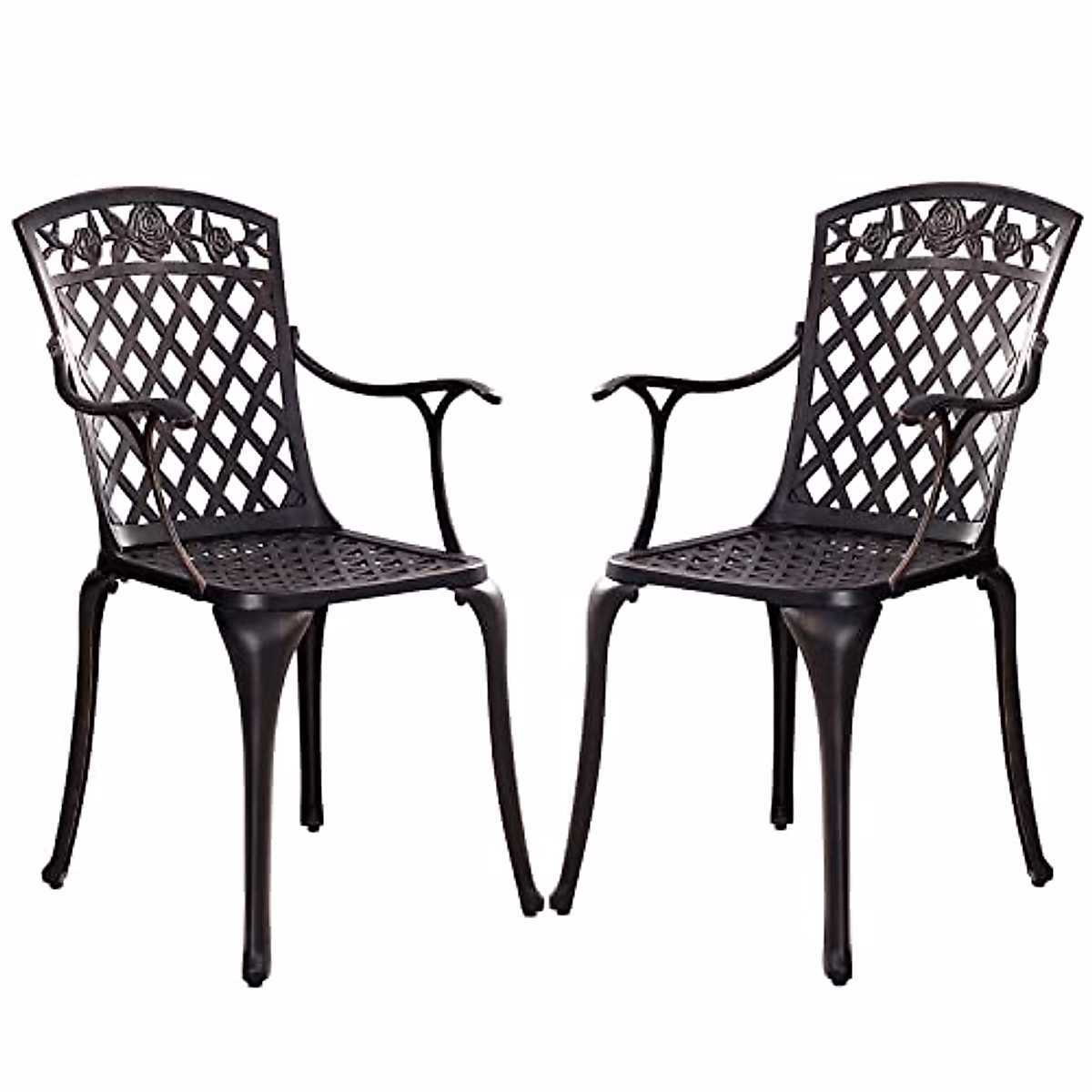Withniture Cast Aluminum Patio Chairs Set of 2, Patio Bistro Dining Chairs Set with Large Back, All Weather Metal Outdoor Chairs for Garden Deck Backyard, Lattice Weave Design
