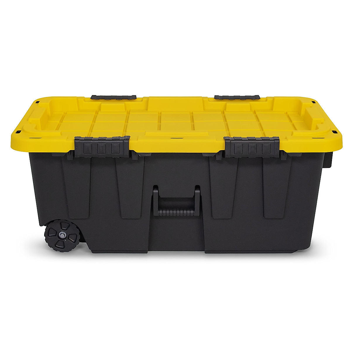 CX BLACK & YELLOW®, 20-Gallon Heavy Duty Tough Storage Footlocker & Snap-Tight Lid, (13.4”H x 18.2”W x 32.3”D), Weather-Resistant Design and Stackable Organization Tote [2 Pack]