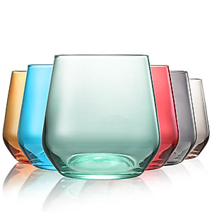 LUXULISH Colored Stemless Wine Glasses Set of 6, Hand Blown Premium Crystal Red White Wine Glass - 15Oz, Unique Gifts for Women, Men, Wedding, Anniversary, Christmas, Birthday