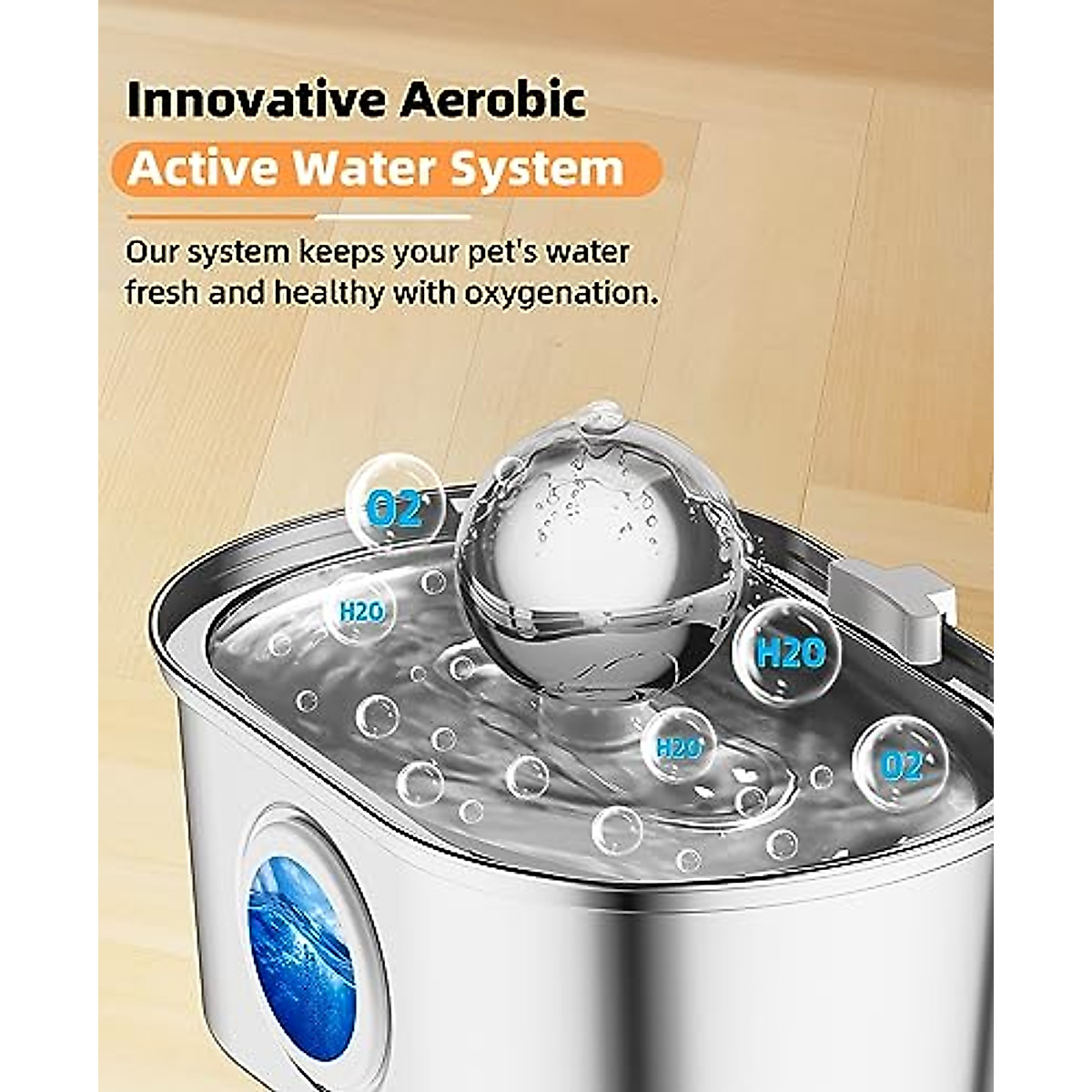 Cat Water Fountain Stainless Steel, 3.2L/108oz Super Quiet Cat Fountains for Drinking Cat Fountain Water Bowl with Water Level Window and LED Light Automatic Pet Water Fountain for Cats Dogs