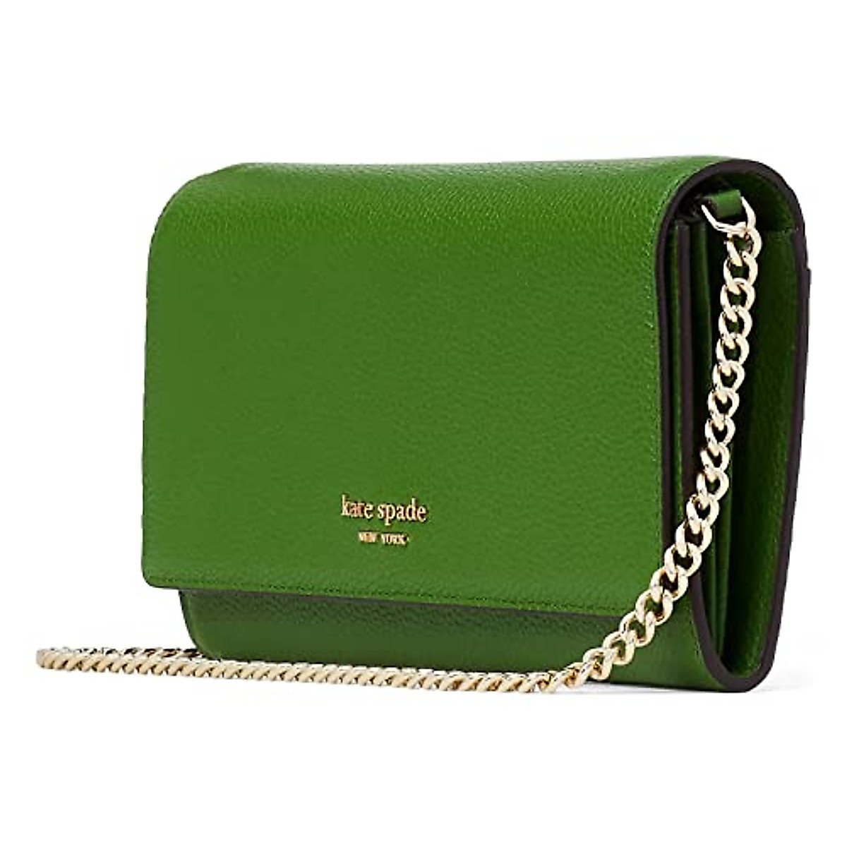 Kate Spade Roulette Pebble Leather Wallet On A Chain Crossbody, Bitter Greens