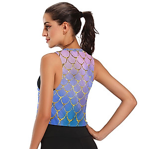 Mermaid Fish Scales Workout Tops for Women Sports Shirts Sleeveless Tank Top Loose Fit Tops for Yoga Gym