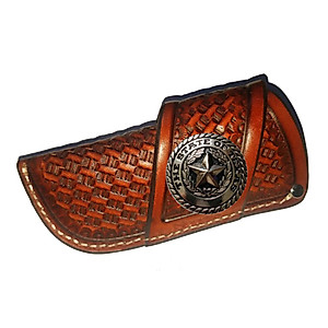 Custom Nocona Weave Texas Silver Seal Side Draw Knife Sheath right side