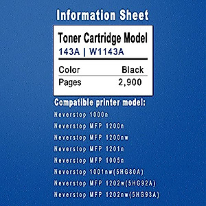 2-Pack 143AD | W1143AD Toner Cartridge (Black) Compatible Replacement for HP Neverstop 1001nw 1000n MFP 1202w 1202nw 1200n 1200nw 1201n 1005n Printer Cartridge