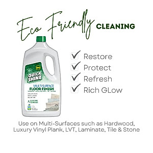 Quick Shine Multi Surface Floor Finish 64oz, 4Pk | Cleaner & Polish to use on Hardwood, Laminate, Luxury Vinyl Plank LVT, Tile & Stone & Hard Surface Floor Mop Refill Pad 12" Wx6 Dx1/2 H