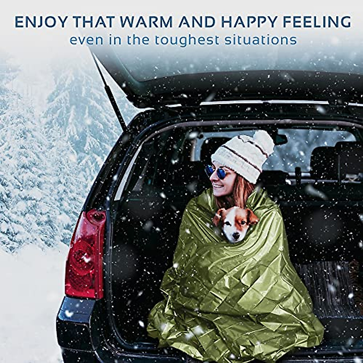 SLFORCE Emergency Blankets for Survival, 4 Pack of Gigantic Space Blanket. Comes with Four Extra-Large Mylar Blankets, Compass, and Zipper Bag. The Best Thermal Space Blankets (4, Green, Extra Large)