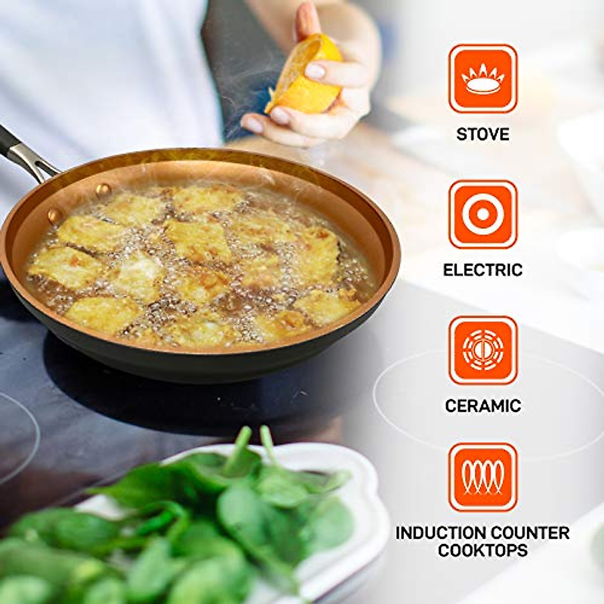 NutriChef Stackable Pots and Pans Set – 14-pcs Luxurious Stackable Cookware Set – Sauce Pans Nonstick Set with Lids– Healthy Food-Grade Copper Non-Stick Ceramic Coating - PTFE, PFOA, and PFOS Free