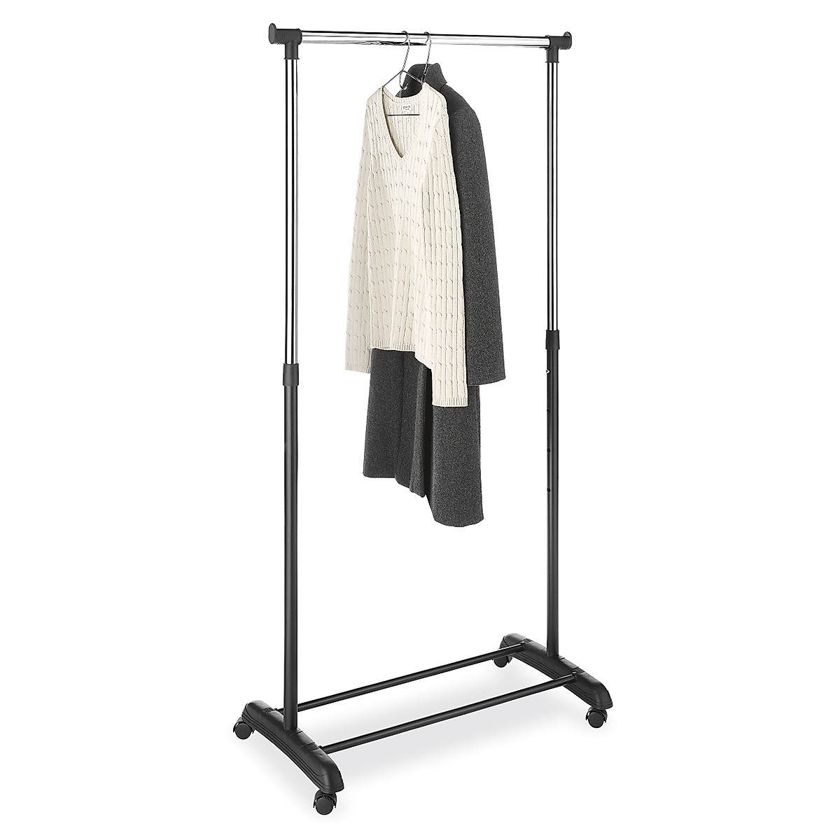 Whitmor Black and Chrome Adjustable Garment Rack-Rolling Clothes Organizer