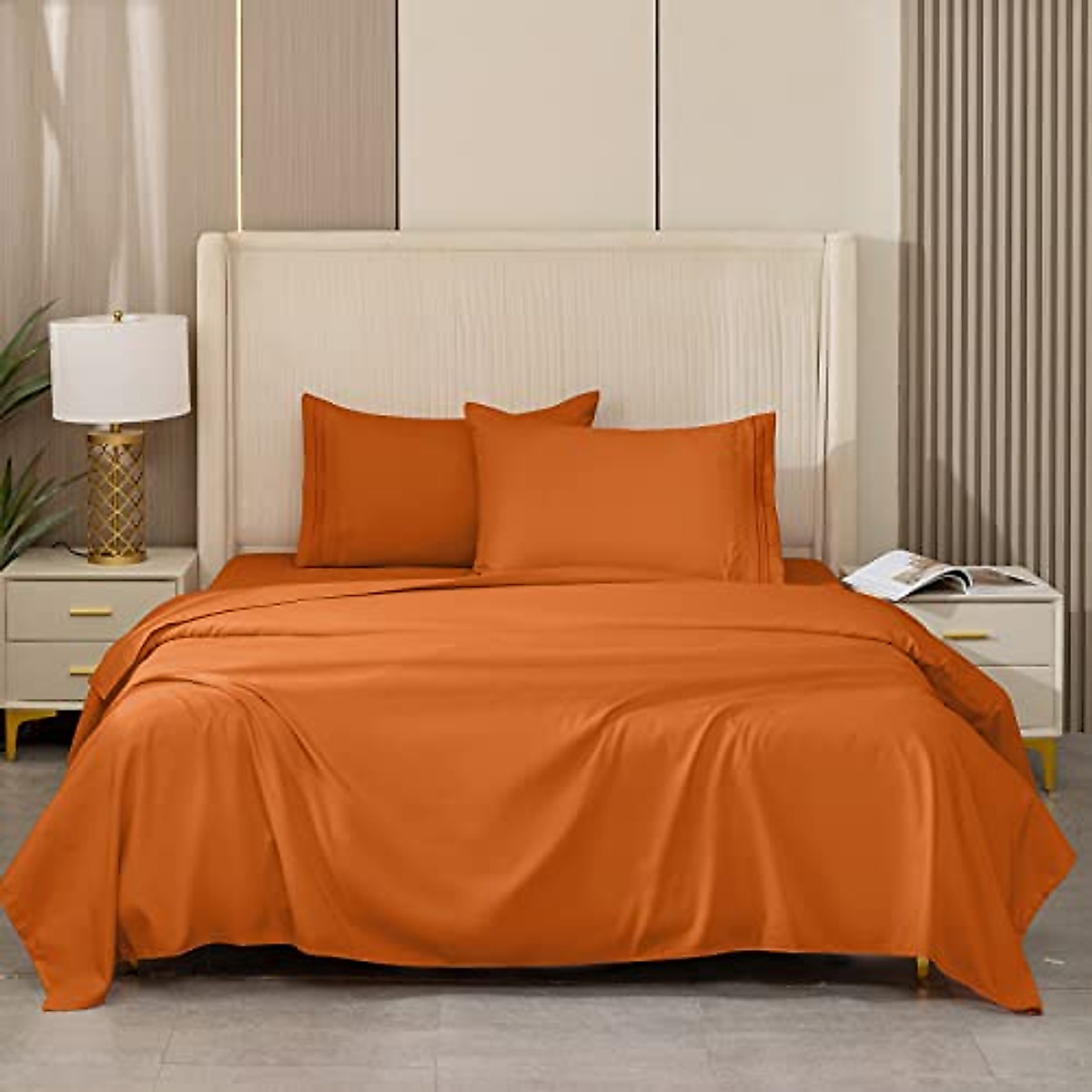REDKEY Twin Size Bed Sheets Set 3 Piece Set Soft Breathable Bedding Sheets & Pillowcases Sets Deep Pocket Twin Bed Sheets Wrinkle Resistant - Easy Care (Twin,Persimmon)
