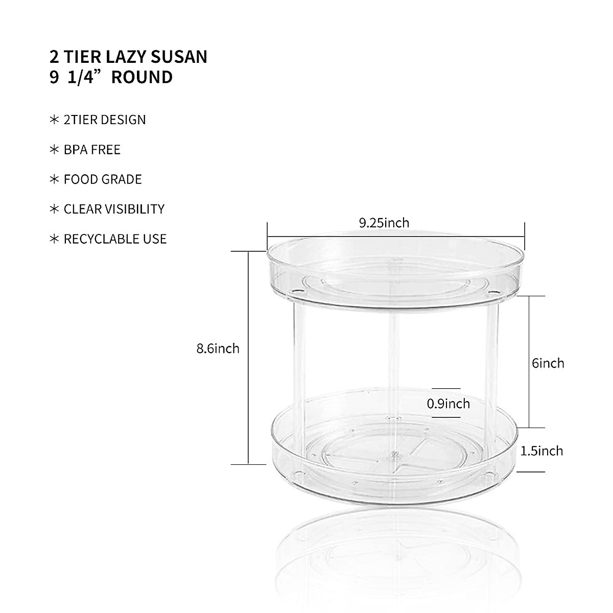 2 Tier Lazy Susan Organizer for Cabinet, 9-Inch Clear Lazy Susan Turntable for Cabinet Organizer, Skincare Organizer , Spice Storage Containers