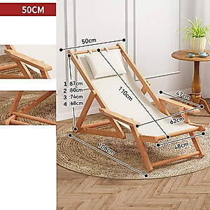 MOOTEK Wood Portable Reclining Beach Chair, 4 Level Height Adjustable Reclining Chairs with Wood Frames and Cushioned Headrest, for Indoor Outdoor Garden, Backyard, Poolside