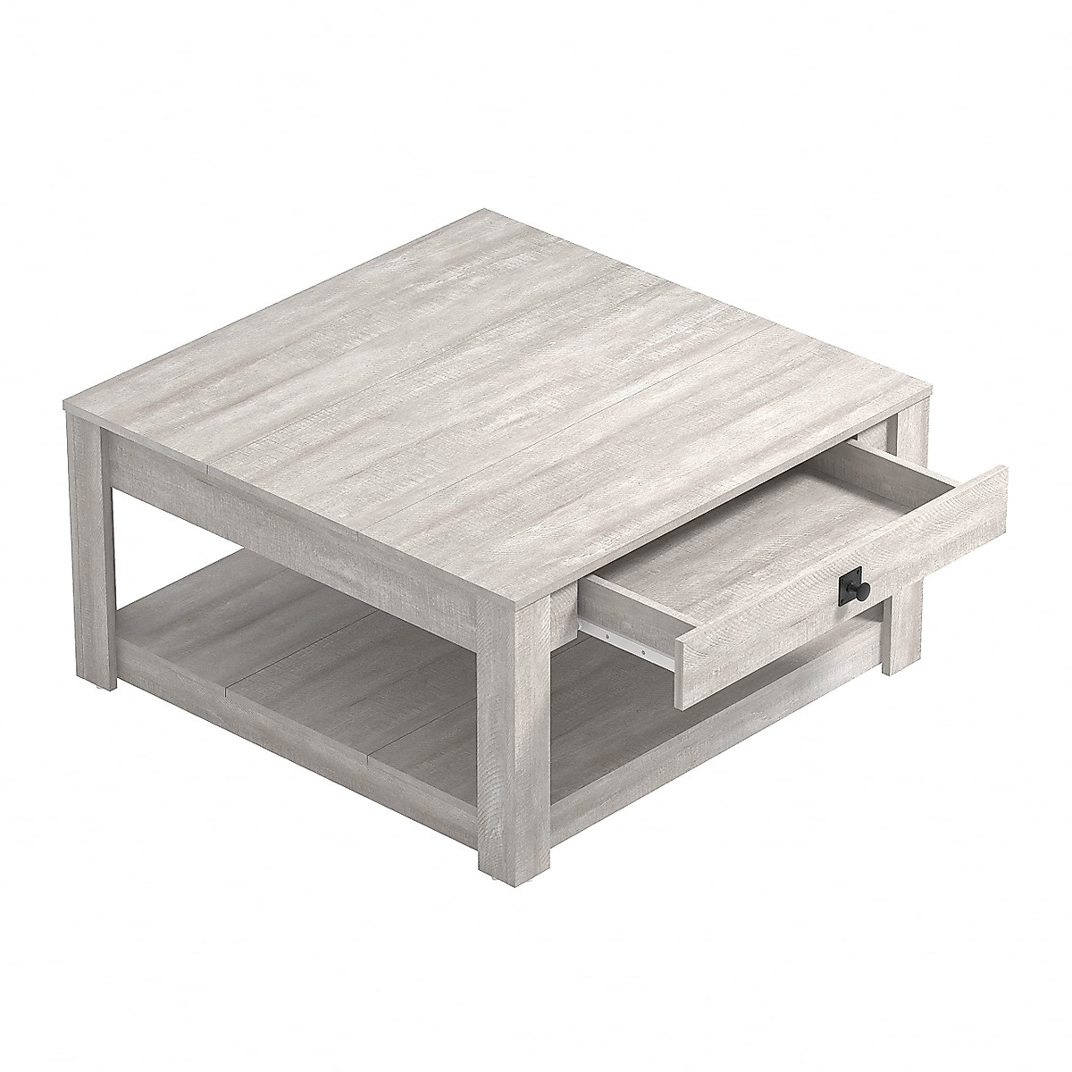 Galano Philia Coffee Table, Modern Top Rectangular Coffee Table with Storage Drawer, 2 Tier Center Table for Living Room, Office, Balcony, 31.5" D x 31.5" W x 16.34" H, Dusty Grey Oak