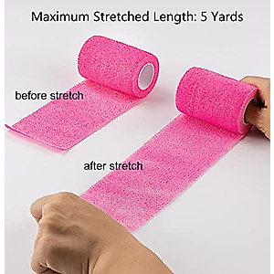 16 Pack Self Adhesive Bandage Wrap 3 inch, Coban Wrap Self Sticking Bandage Wrap, Wound Wrap Self Adherent for Wrist Ankle Sprains, Swelling, Vet Wrap for Animals Pet(Pink)