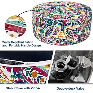 Melody Elephant Outdoor Inflatable Stool Ottoman, All Weather Portable Footrest Stool, Furniture Stool Ottomans for Home Garden Beach, D31”xH14”, Vigour Paisley