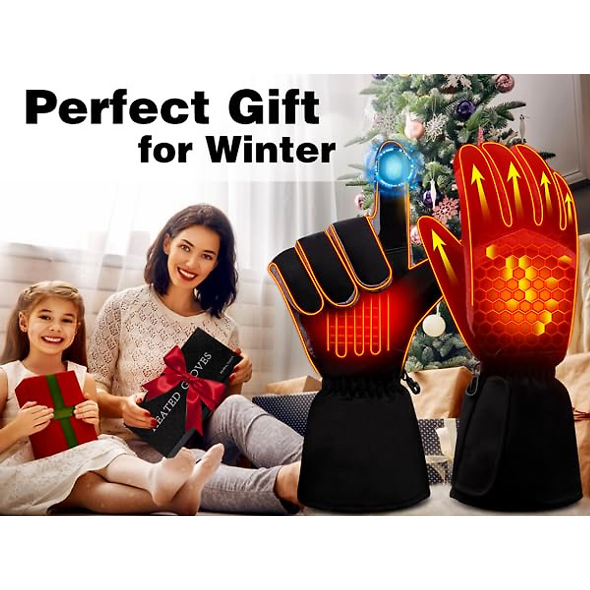 Rabbitroom USB Heated Gloves for Women Men Rechargeable Waterproof Cold Weather Arthrithis Gloves Touchscreen Thick Cotton Heated Gloves Design for Winter Gift Motorcycle Skiing Hunting WorkingCycling