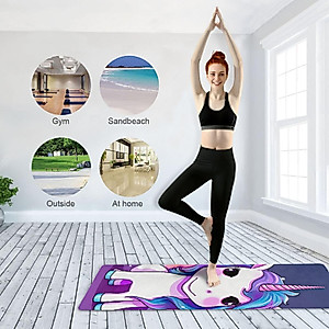 GOODOLD Cute Unicorn Yoga Mat, 71 x 26 Inch Non-slip Yoga Mats Folding Travel Exercise Mat Indoor Outdoor Gym Pilates with Storage Bag for Women Men