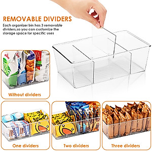 Pantry Organizers and Storage, Hronta 4 Pack Clear Storage Bins for Kitchen, Fridge, Cabinet Organization, 4 Compartment Organizer Bins for Snacks, Pouches, Spice Packets, Tea Bags