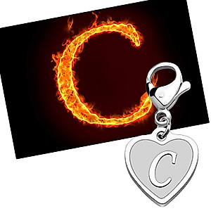 FAADBUK Initial Letter A-Z Alphabet Heart Charm for Bracelet Keychain Necklace Initial Stainless steel Clasp Clip on Charm (intial C)