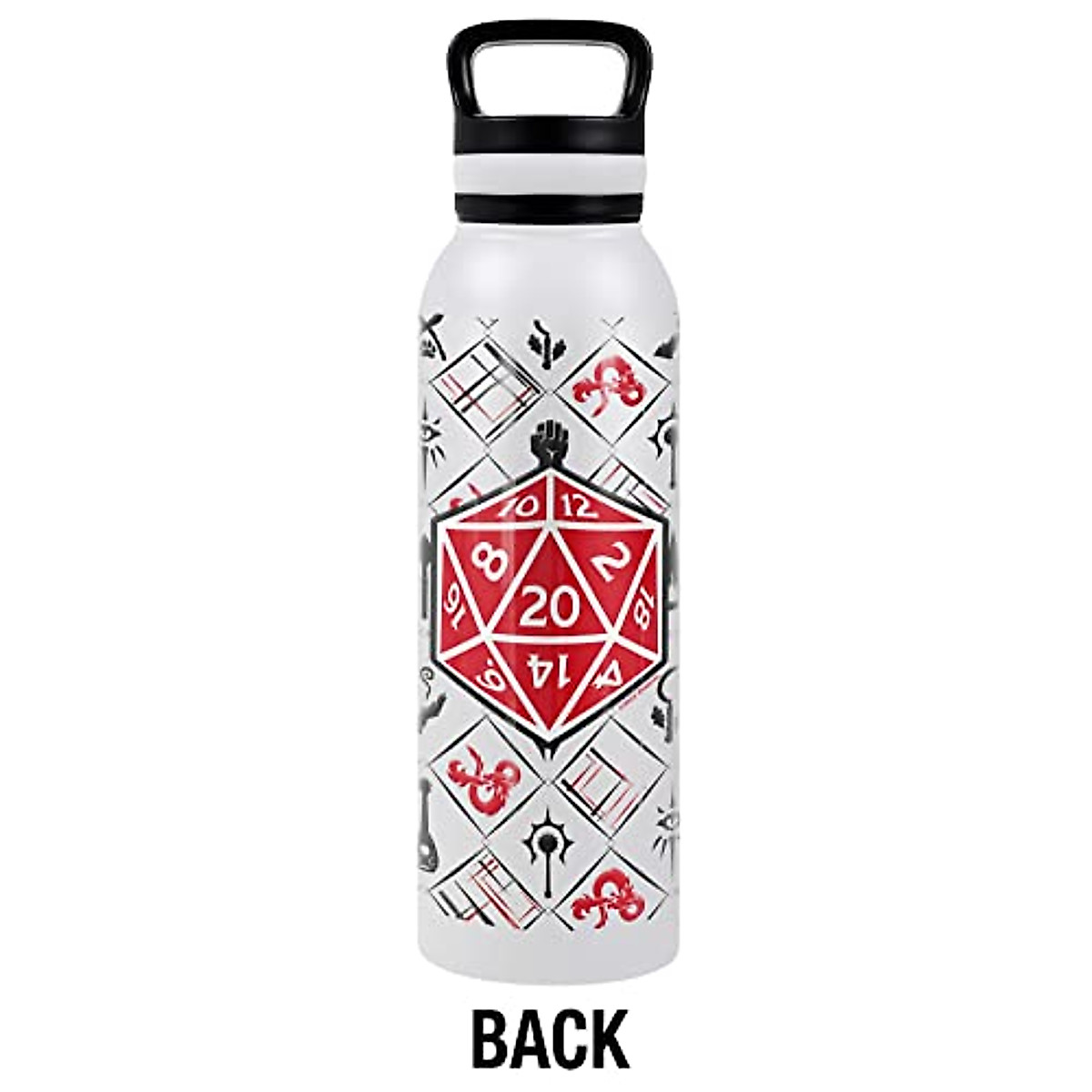Dungeons & Dragons OFFICIAL D20 Pattern 24 oz Insulated Canteen Water Bottle, Leak Resistant, Vacuum Insulated Stainless Steel with Loop Cap