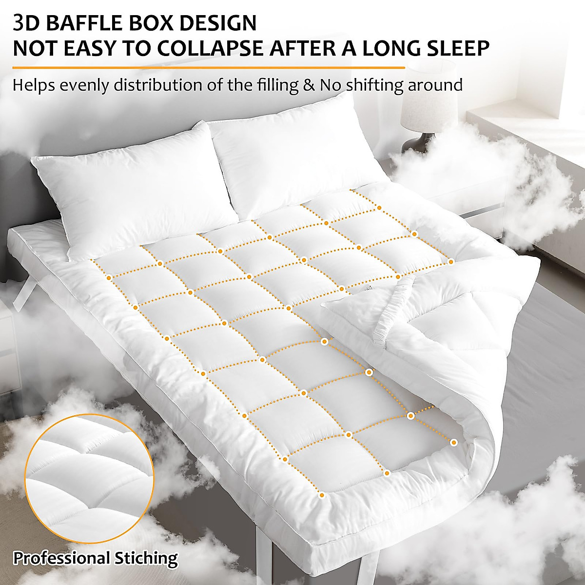 King Size Mattress Topper, Extra Thick Pillowtop, Cooling Plush Mattress Pad Cover for Back Pain Relief, Soft Down Alternative Fill Mattress Protector(76x80 Inches)