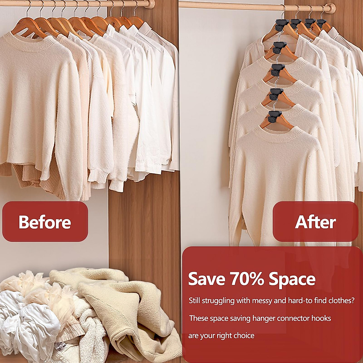 LIZMSIE 30PCS Space Saving Hangers, Upgrade 40Lb(Max) Heavy Duty Hanger Hooks, Space Savers Bear-Shaped with Triangles for Hangers, Plastic Clothes Hanger for Closet Organizer, Black