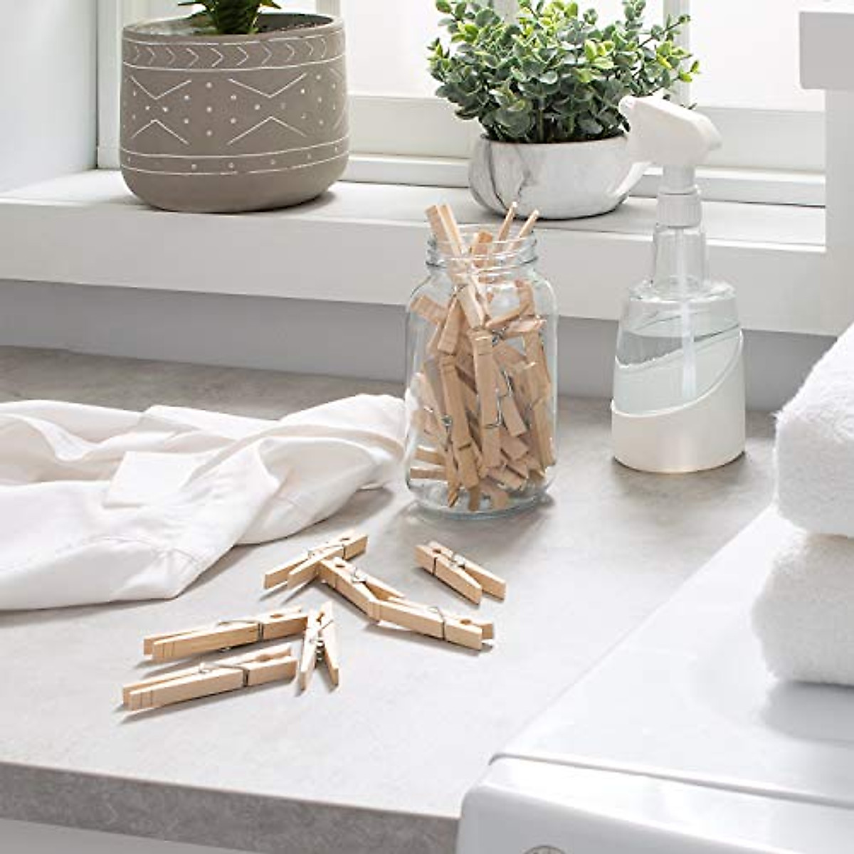 Woolite Extra Large Wooden 100 Pack Clothespins| Dimensions: 0.4 x 0.43 x 3.25 inches| Perfect for Indoor and Outdoor Use| Great for Hanging Clothes, Art & Crafts| Bags, Rust Resistant