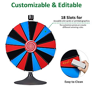WinSpin 24 Inch Prize Wheel DIY Insertable Tabletop or Floor Stand Spinning Wheel, 18 Slots Fortune Design Carnival Spin Game, DIY Series
