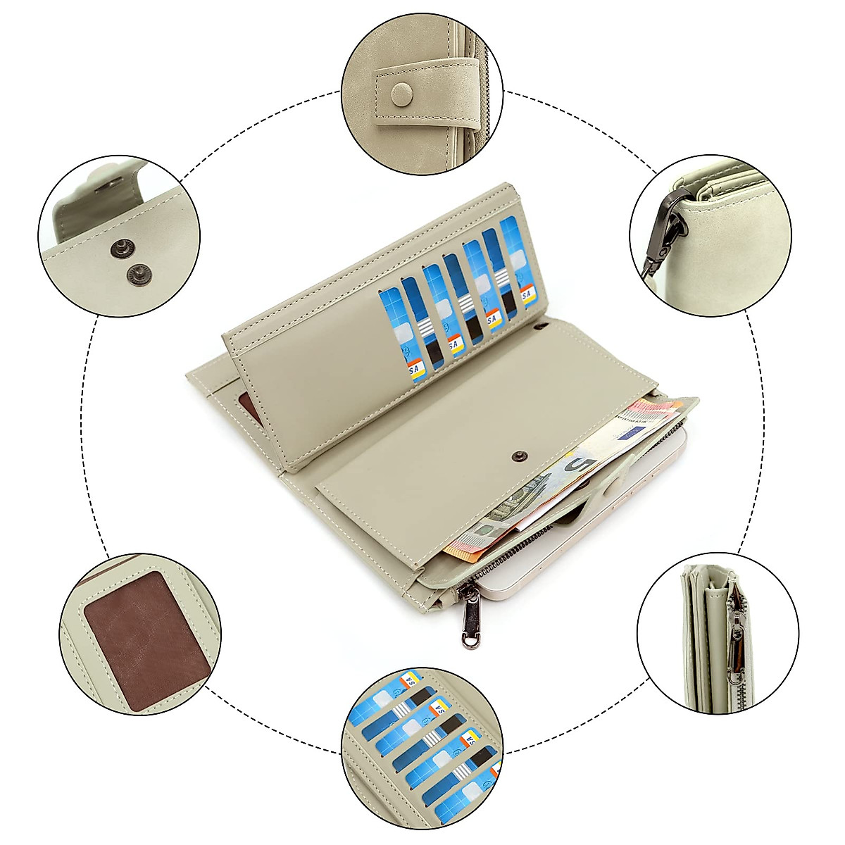 TAN.TOMI Wallet Women, Vegan Leather Women Wallet Large Capacity, Wallet for Women RFID Blocking with Multi Card Organizers