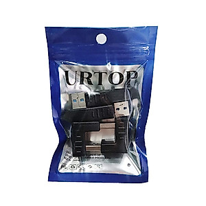 Urtop 4 Pack USB 3.0 Male to Female Angle Adapter, Left Right Up and Down Angle 90 Degree 270 Degree USB Cable Extender Connector Support Data Sync & Max 2A Charging