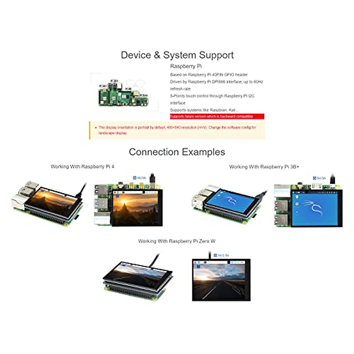 waveshare 2.8inch Screen LCD Compatible with Raspberry Pi 4B/3B+/3B/2B/B+/A+/Zero/Zero W/WH/Zero 2W 480×640 Resolution DPI IPS 5-Points Capacitive Touch Control Optical Bonding Toughened Glass Cover