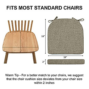 Wellsin Chair Cushions for Dining Chairs 4 Pack - Kitchen Chair Cushions with Ties and Non-Slip Backing - Dining Chair Pads 16"X16"X2", Khaki