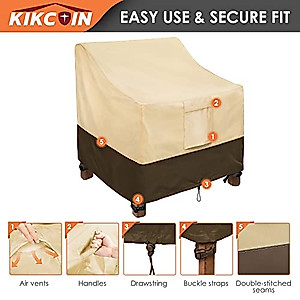 Heavy Duty Patio Chair Covers Waterproof, 2 Pack Lounge Deep Seat Cover 35"W x 38"D x 31"H, Heavy Duty Lawn Patio Outdoor Furniture Covers Waterproof with Air Vents for All Weather, Khaki & Brown