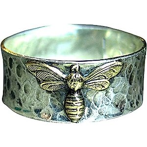 Honey Bee Ring, 925 Sterling Silver Ring, Brass Bee Ring, Silver Band Ring, Hammered Band Ring, Boho Ring, Statement Ring, Bee Ring, Gift For Her By Anita Jewellers