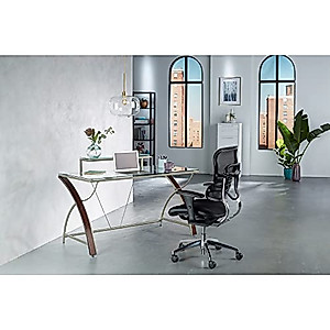Realspace® - Desk - Axley 55" W Glass Computer Desk - Laminate - Laminate - 58.5" x 30" x 5.27" - Cherry/silver
