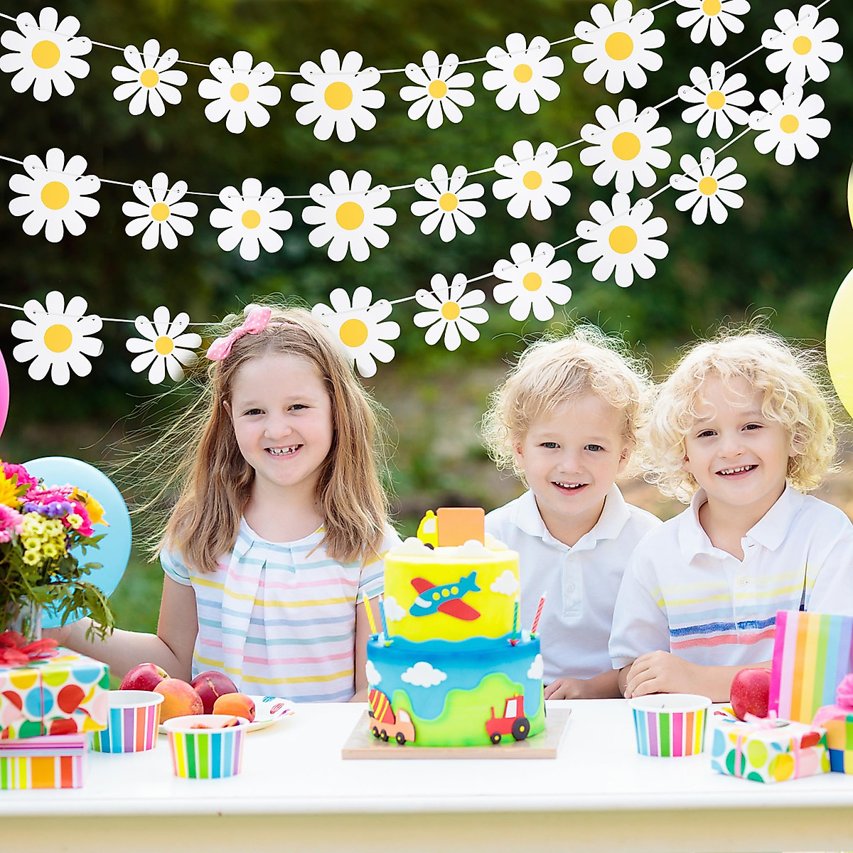 Set of 6 Groovy Daisy Banner Boho Daisy Garland Party Decorations Boho Hippie Daisy Flower Hanging Banners for Birthday Baby Shower Groovy Home Party Decor