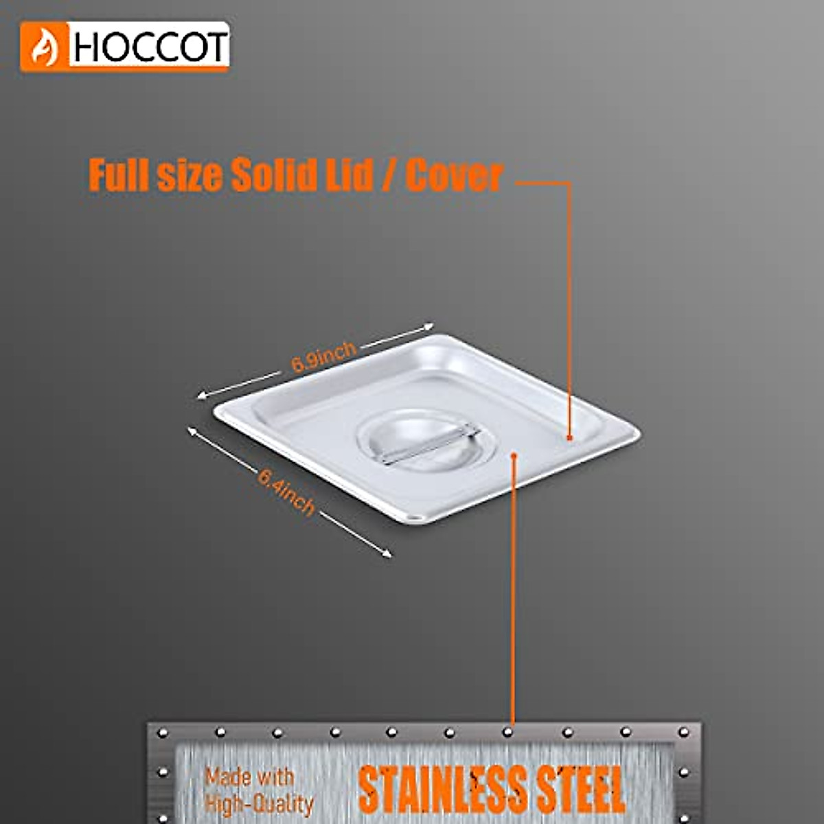 HOCCOT 6-Pack 1/6 Size Stainless Steel Steam Table Lid Solid Hotel Pan Cover Buffet Pan Lids Roasting Pans Cover with Handle Lid for Steam Food Pan