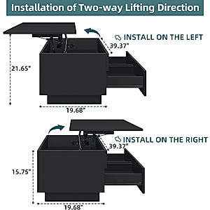 HOMMPA 40'' Lift Top Coffee Table, Black Coffee Tables with Storage for Living Room, LED Modern Coffee Table, Flip Top Center Table with 2 Drawers & Hidden Compartment, Lift Up Wooden Coffee Table