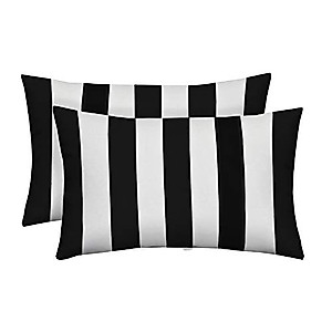 HKMIU RSH Décor Set of 2 Indoor/Outdoor Decorative Lumbar/Rectangle Pillows - Black and White Stripe