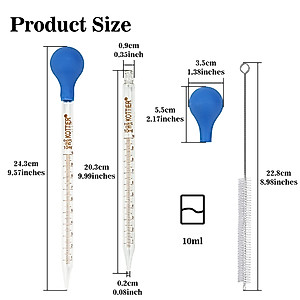 3Pcs Glass Pipettes Dropper, 10ml Graduated Liquid Dropper with Rubber Bulb and Cleaning Brush, Transfer Pipettes for Essential Oil