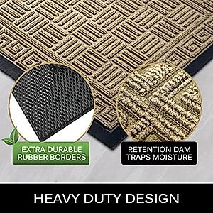 Outdoor Indoor Door Mat, Extra Durable Natural Rubber Welcome Mat, Heavy Duty Front Outdoor Door Mat, Waterproof Low Profile Fall Door Mat, Entrance Rug for Entry, Patio, Busy Areas (Brown, 17"x29")