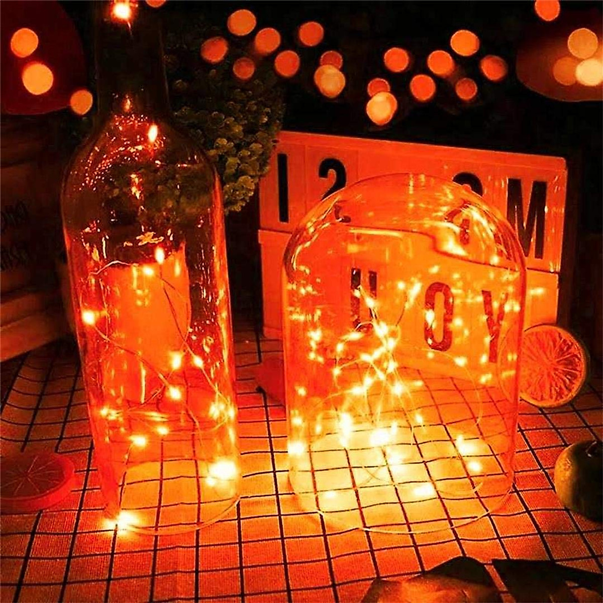 yongzhenlite Set of 2 Battery Operated Mini Led Fairy Light Indoor String Light with Timer 6 Hours on/18 Hours Off for Christmas Party Decoration,30 LED,10 Feet Silver Wire (Orange Color)