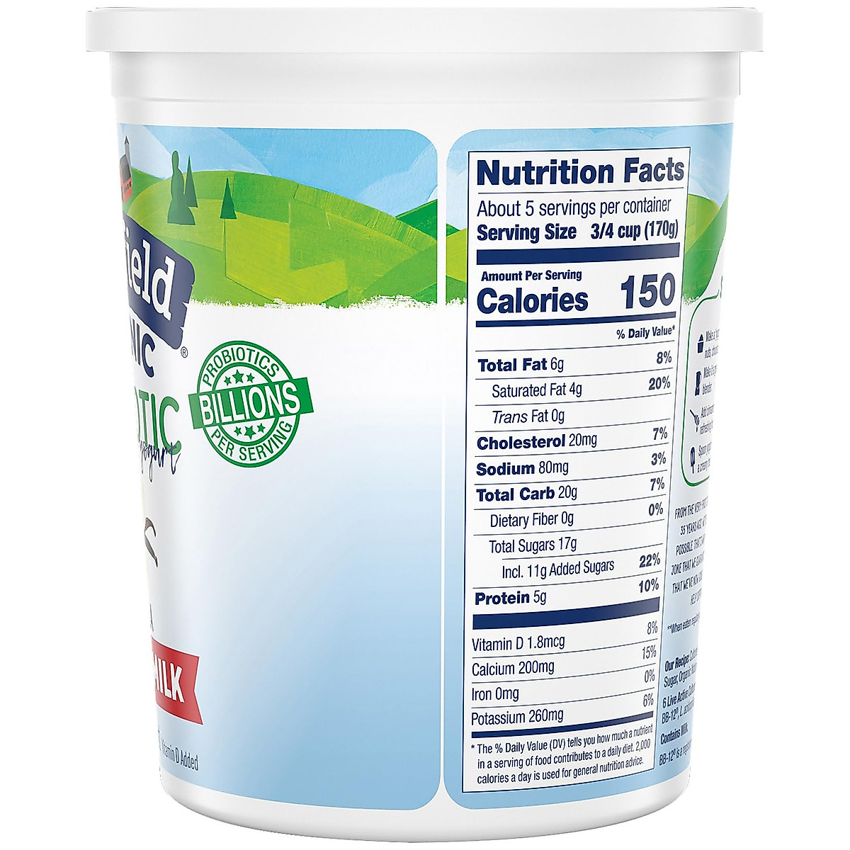 Stonyfield Organic Whole Milk Probiotic Yogurt, Vanilla, 32 oz. – Immunity & Digestive Health