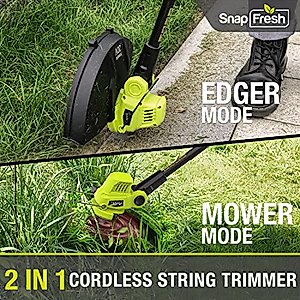 SnapFresh Battery Operated Lawn Trimmer, 20V Line String Trimmer with 13 ft 0.065” Trimmer Line Replacement Spools, 2.0Ah Battery, Fast Charger (Cordless String Trimmer)
