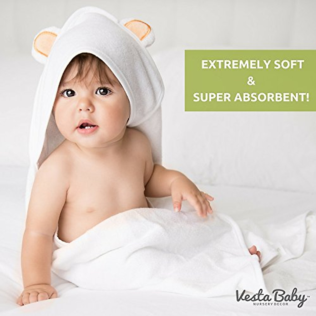 Bamboo Baby Hooded Bath Towel and Washcloth Set for Sensitive Skin, Natural Eco-Friendly 30 x 30 inch Soft Absorbent Towel for Babies, Toddlers, Infants, Little Kids